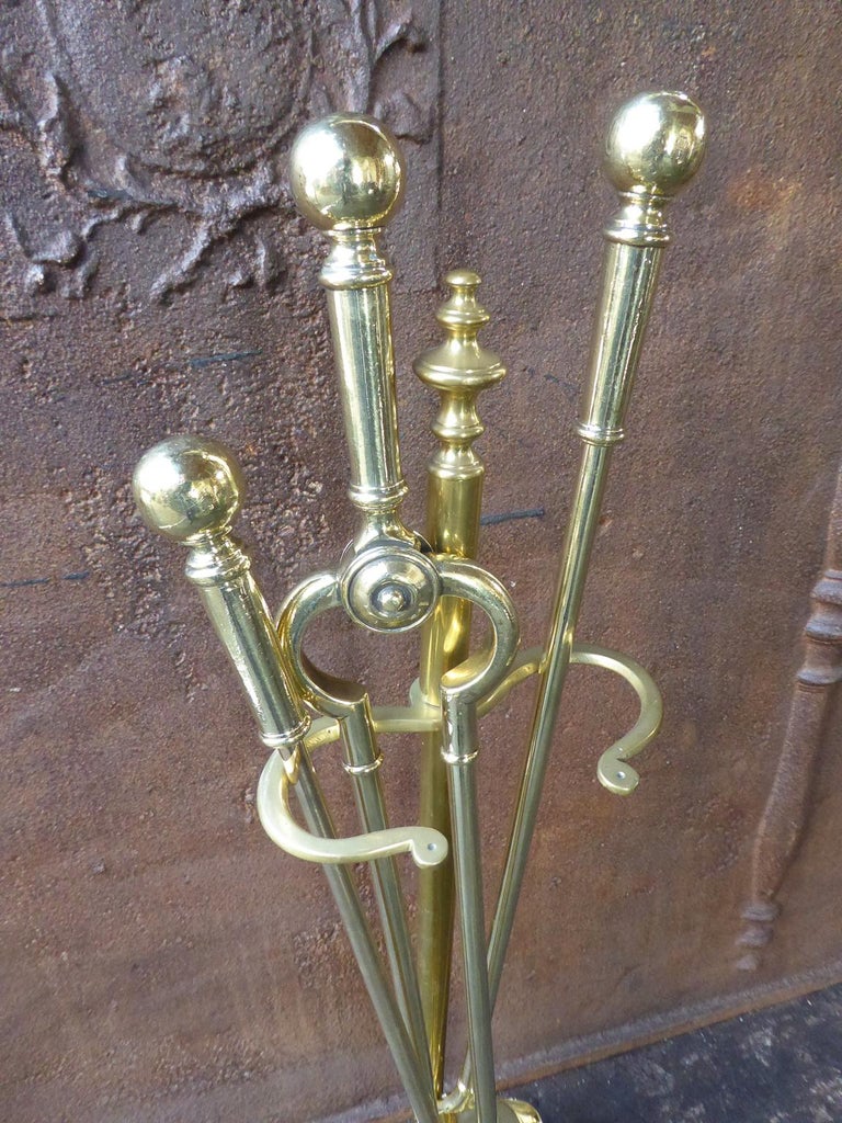 English Polished Brass Victorian Companion Set or Fireplace Tool Set at ...