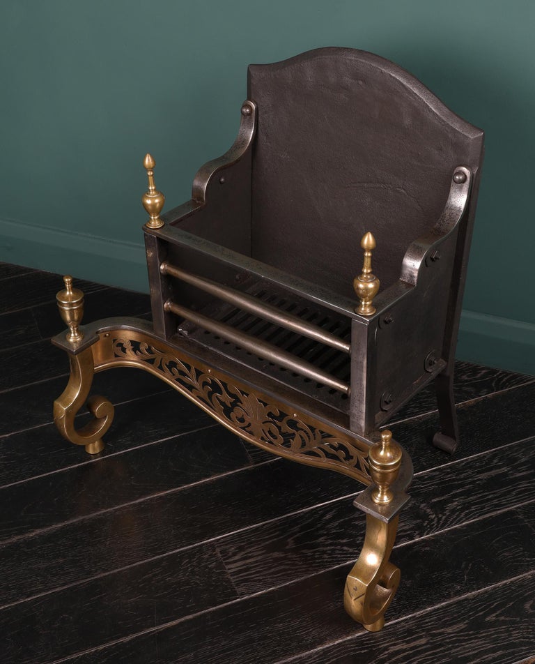 English Polished Brass and Wrought Basket Grate For Sale at 1stDibs