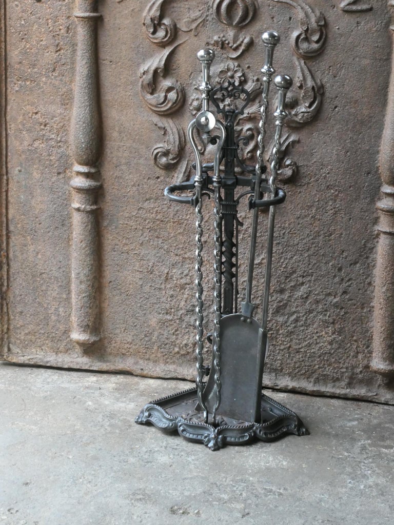 English Polished Steel Victorian Fireside Companion Set, 19th C For ...