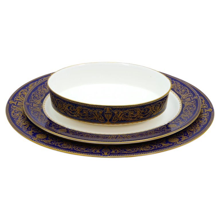 English Porcelain and Gilt Dinner Service For 12 People/ Serving Pieces ...