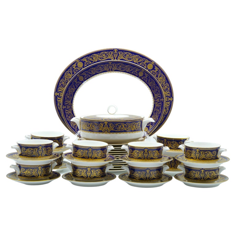 English Porcelain and Gilt Dinner Service For 12 People/ Serving Pieces ...