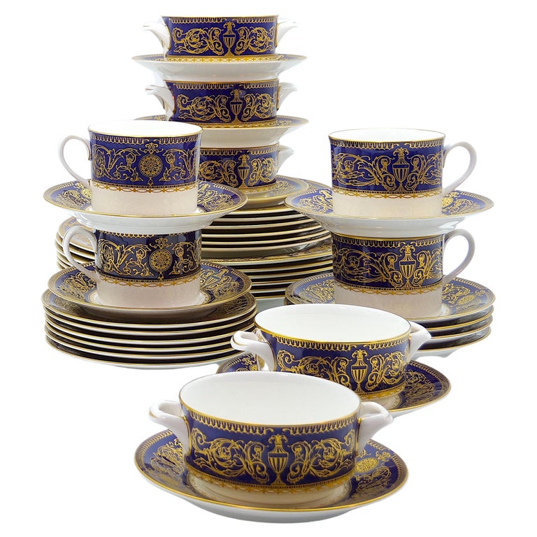 English Porcelain and Gilt Dinner Service For 12 People/ Serving Pieces ...