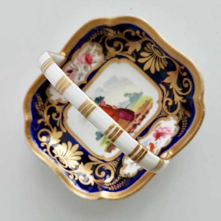 English Porcelain Miniature Basket, Seated Lady and Flowers, Regency ca ...