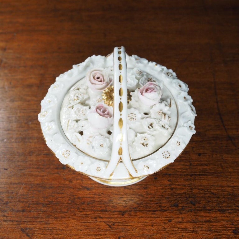 English Porcelain Potpourri Basket with Scenes, c. 1825 For Sale at 1stDibs