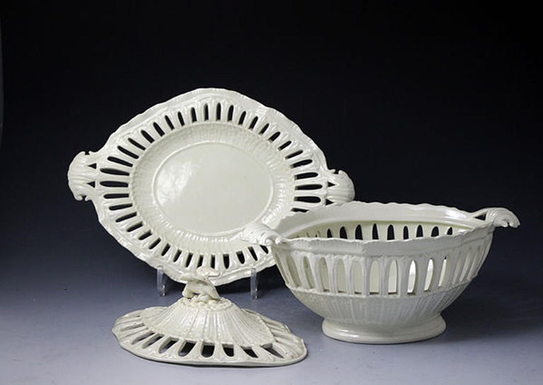 English Pottery Creamware Openwork Covered Fruit Baskets and Stands at ...