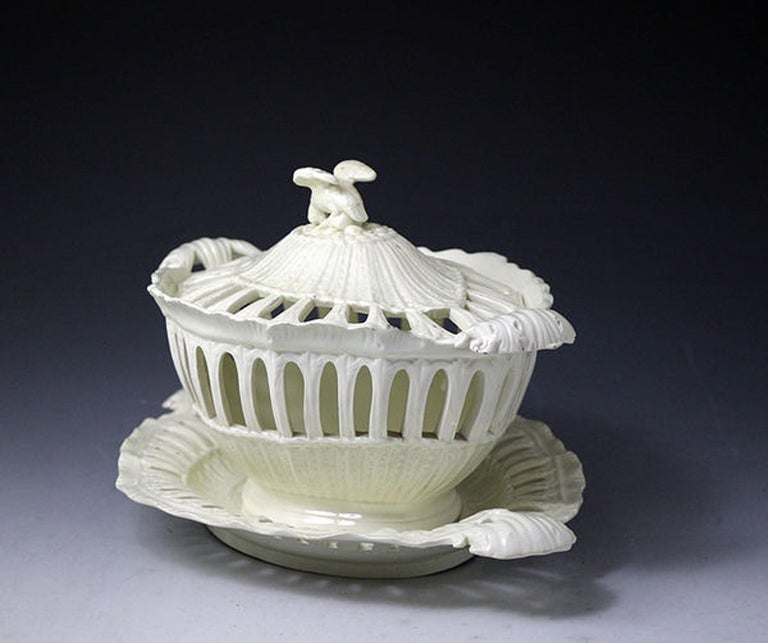 English Pottery Creamware Openwork Covered Fruit Baskets and Stands at ...