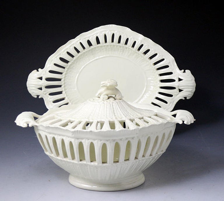 English Pottery Creamware Openwork Covered Fruit Baskets and Stands at ...