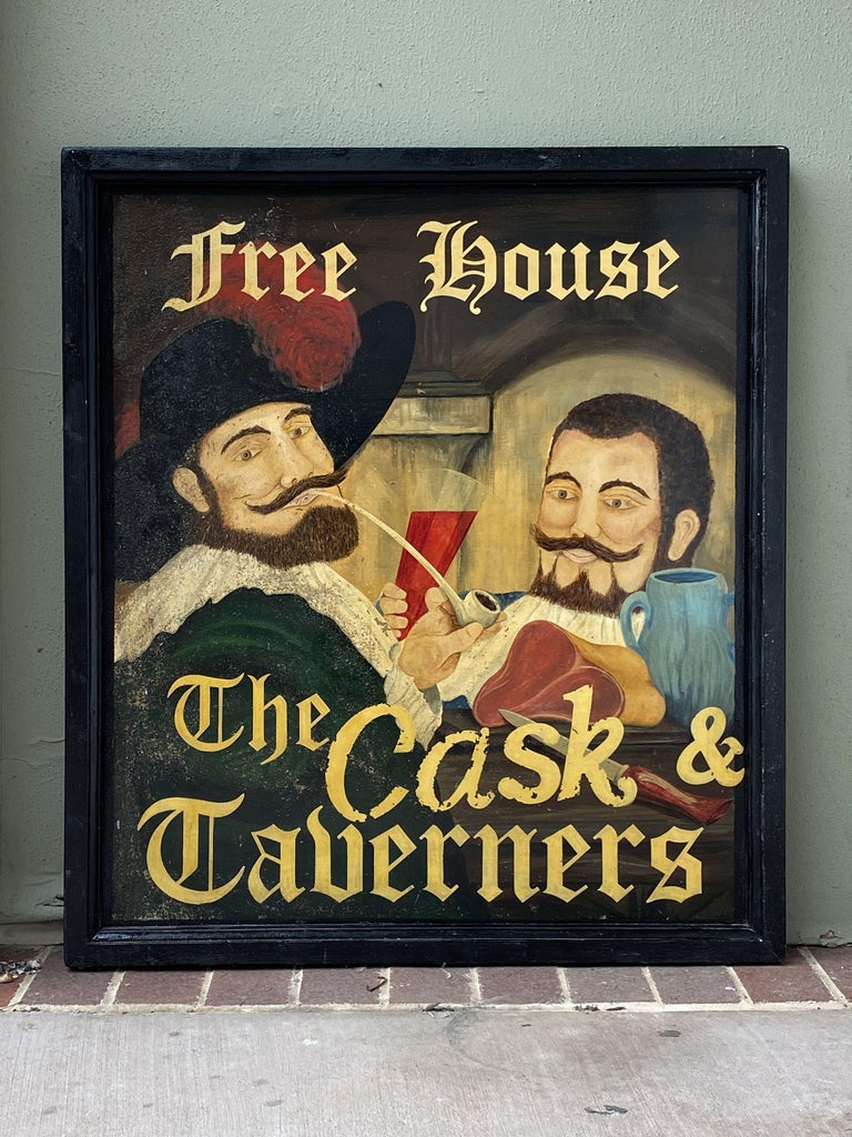 English Pub Sign, "Free House, The Cask and Taverners" For Sale at 1stDibs