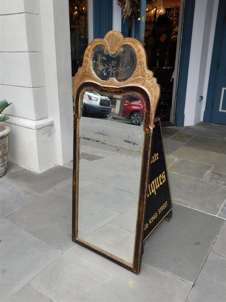 English Queen Anne Chinroserie Giltwood and Gesso Ebonized Wall Mirror ...