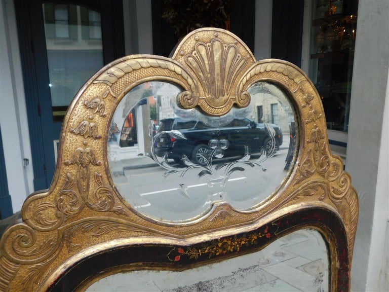 English Queen Anne Chinroserie Giltwood and Gesso Ebonized Wall Mirror ...
