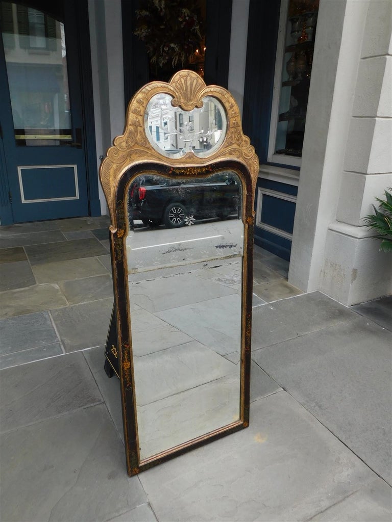 English Queen Anne Chinroserie Gilt Wood and Gesso Ebonized Wall Mirror ...