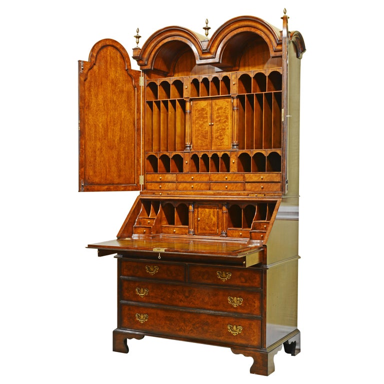 English Queen Anne Style Double Domed Two Part Walnut Secretary Desk ...