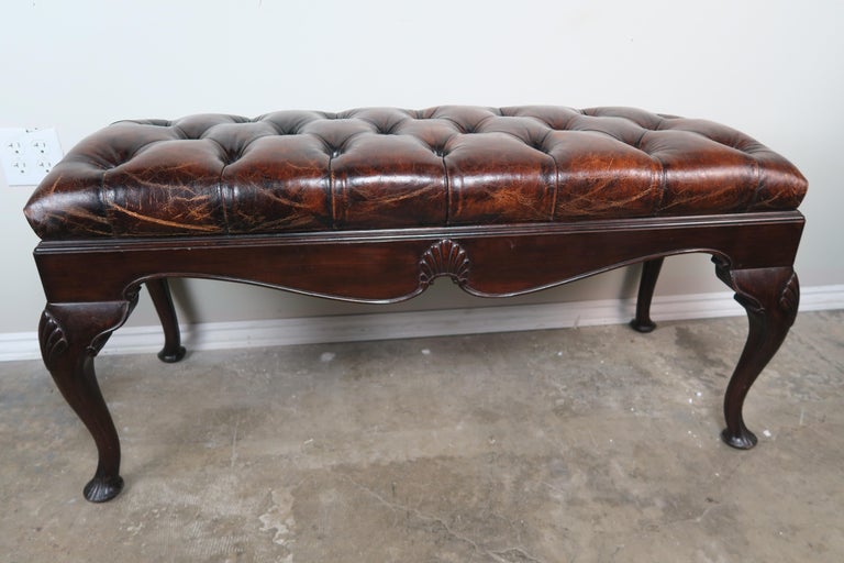 English Queen Anne Style Leather Tufted Bench, circa 1900 at 1stDibs ...