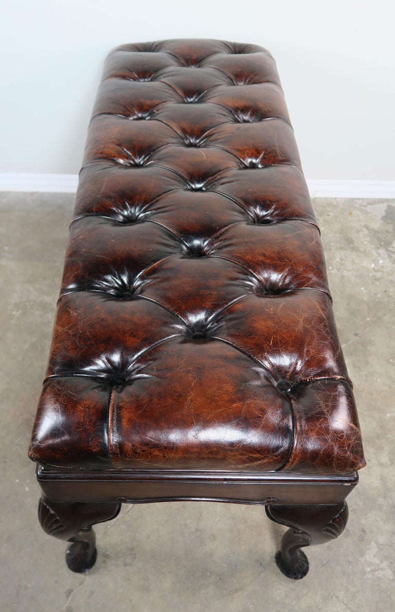 English Queen Anne Style Leather Tufted Bench, circa 1900 at 1stDibs ...