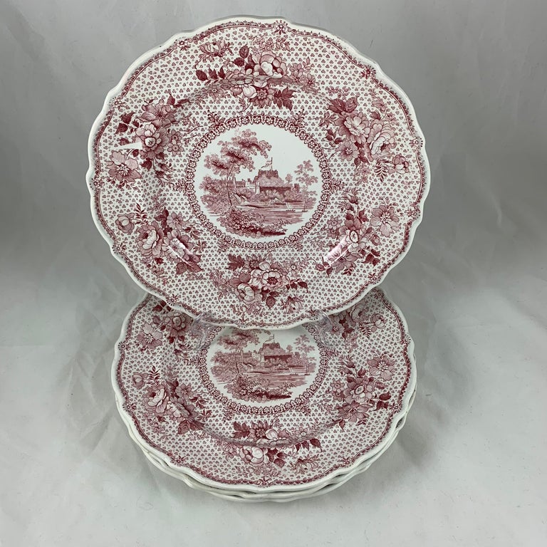 English Ralph Stevenson ‘Windsor Castle’ Red Transferware Dinner Plates ...
