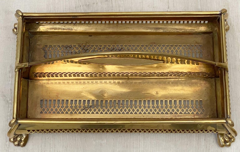English Rectangular Cutlery Tray of Brass on Lion's Paw Feet at 1stDibs