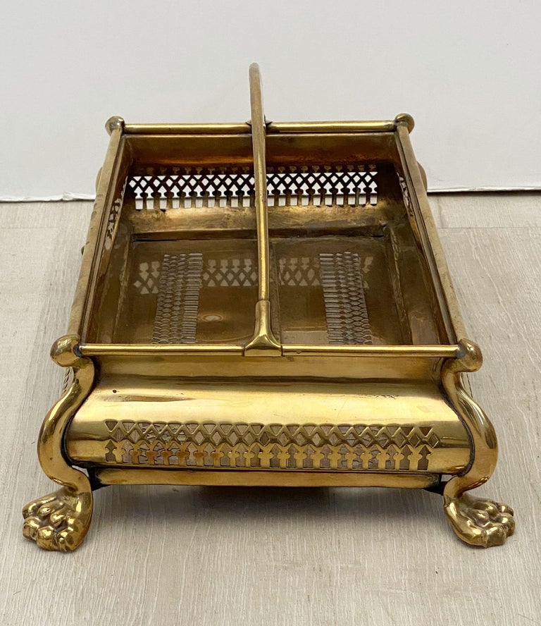 English Rectangular Cutlery Tray of Brass on Lion's Paw Feet at 1stDibs