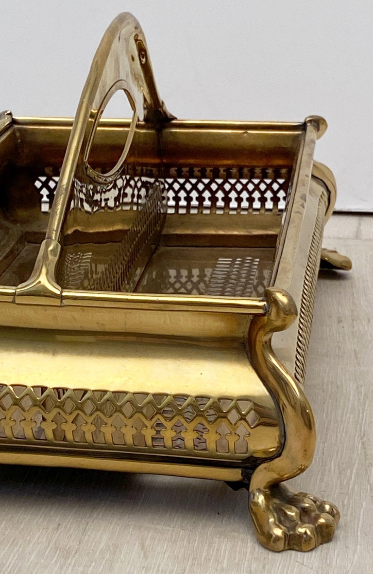 English Rectangular Cutlery Tray of Brass on Lion's Paw Feet at 1stDibs