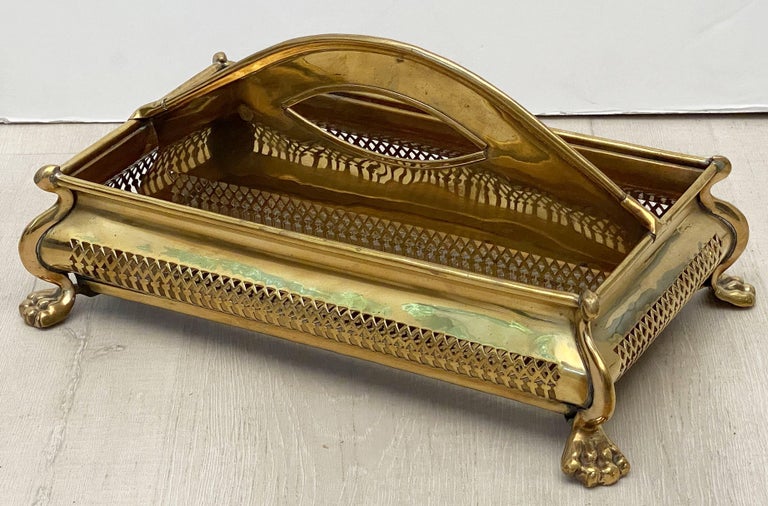 English Rectangular Cutlery Tray of Brass on Lion's Paw Feet at 1stDibs