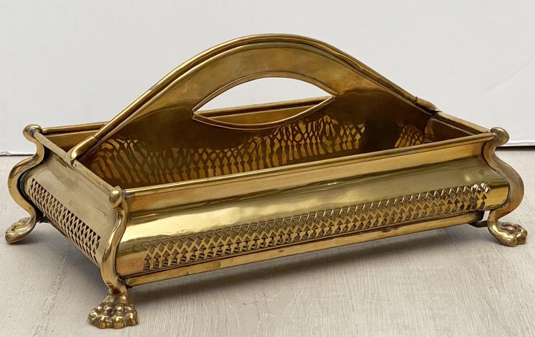 English Rectangular Cutlery Tray of Brass on Lion's Paw Feet at 1stDibs
