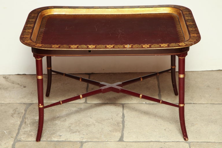 English Red Lacquered Papier Mâché Tray Table For Sale at 1stDibs