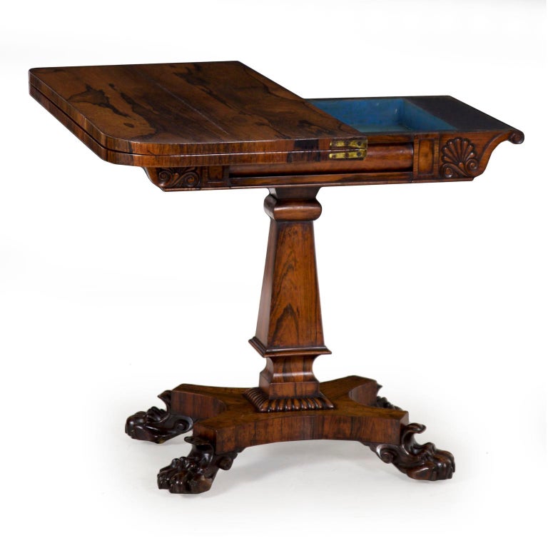 English Regency Antique Rosewood Carved Game Card Table, circa 1825 at ...