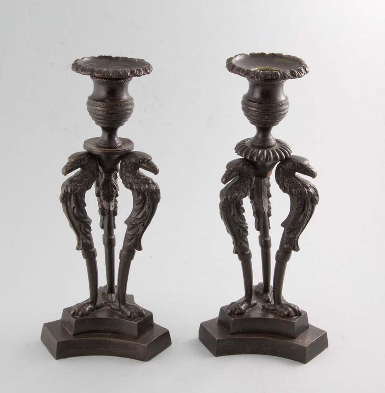 English Regency candlesticks in patinated bronze For Sale at 1stDibs