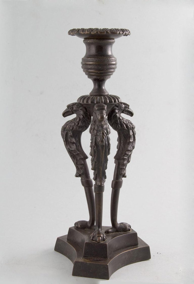 English Regency candlesticks in patinated bronze For Sale at 1stDibs