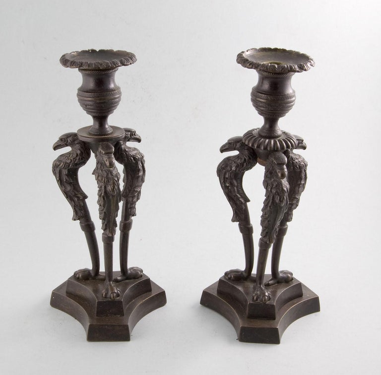 English Regency candlesticks in patinated bronze For Sale at 1stDibs