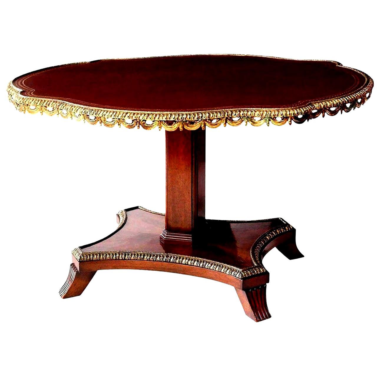 English Regency Round Table with Carved Center Pedestal in Mahogany ...