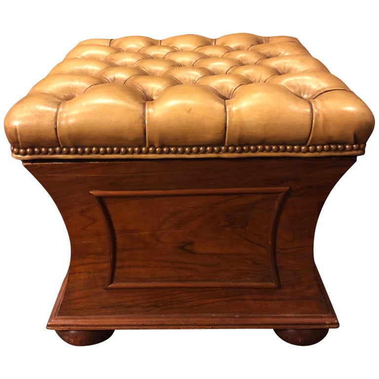 English Regency Concave Stool with Tufted Leather Top For Sale at 1stdibs
