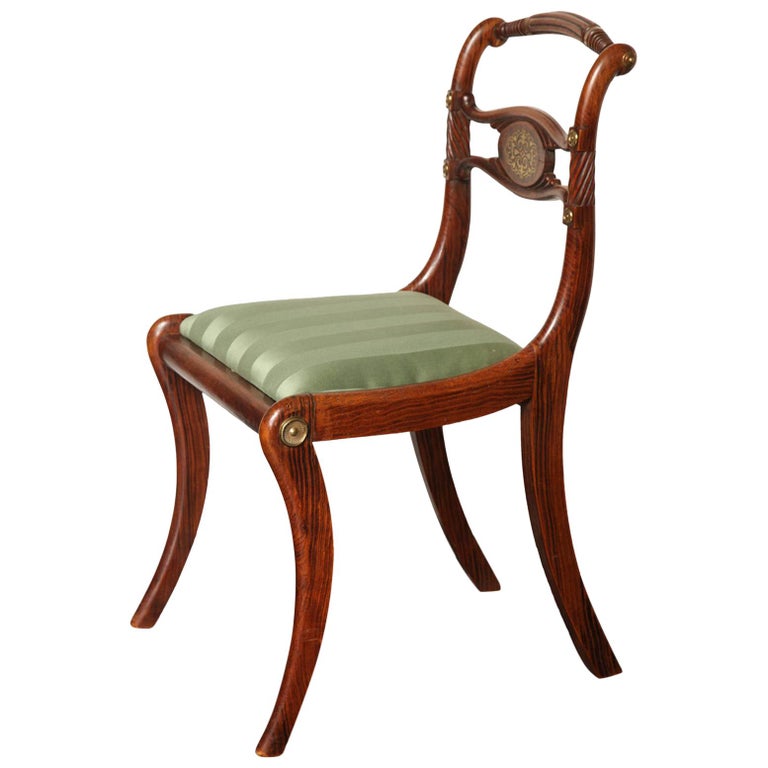 English Regency, Faux Rosewood and Brass Inlay Chair For Sale at 1stDibs