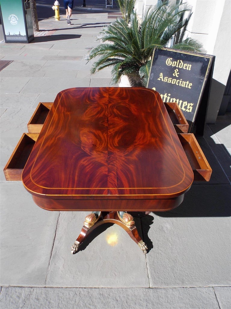 English Regency Mahogany Gilt and Inlaid Four-Drawer Library Table ...
