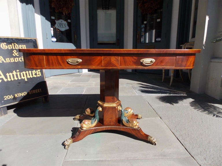 English Regency Mahogany Gilt and Inlaid Four-Drawer Library Table ...