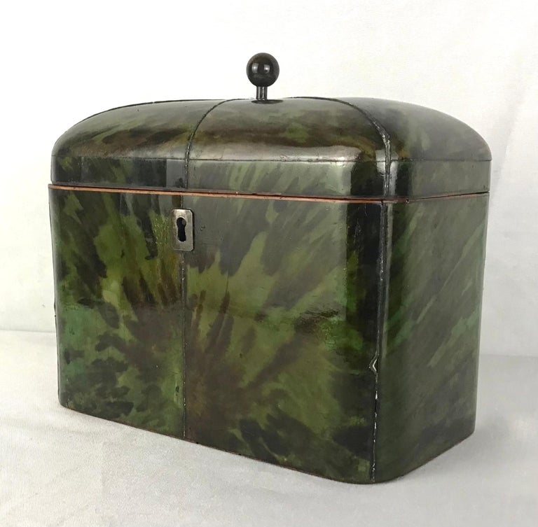 English Regency Green Tortoise Shell Tea Caddy For Sale at 1stDibs