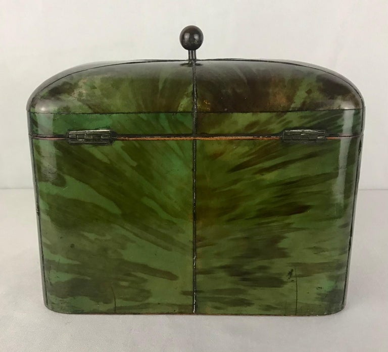 English Regency Green Tortoise Shell Tea Caddy For Sale at 1stDibs