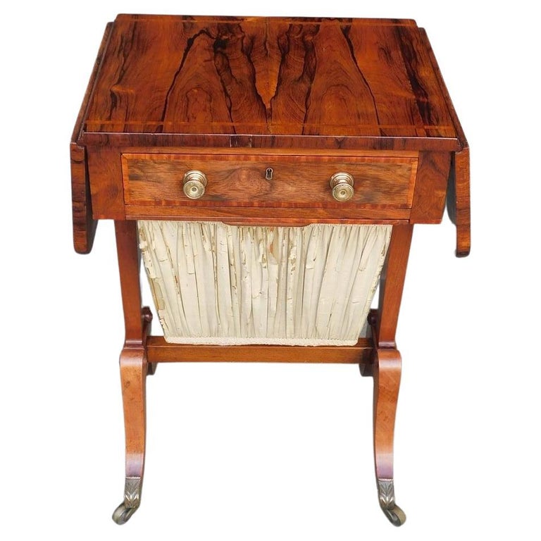 English Regency Kingswood One Drawer Inlaid Sewing Table with Orig ...