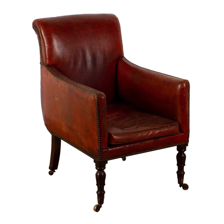 English Regency Leather Library Chair For Sale at 1stDibs