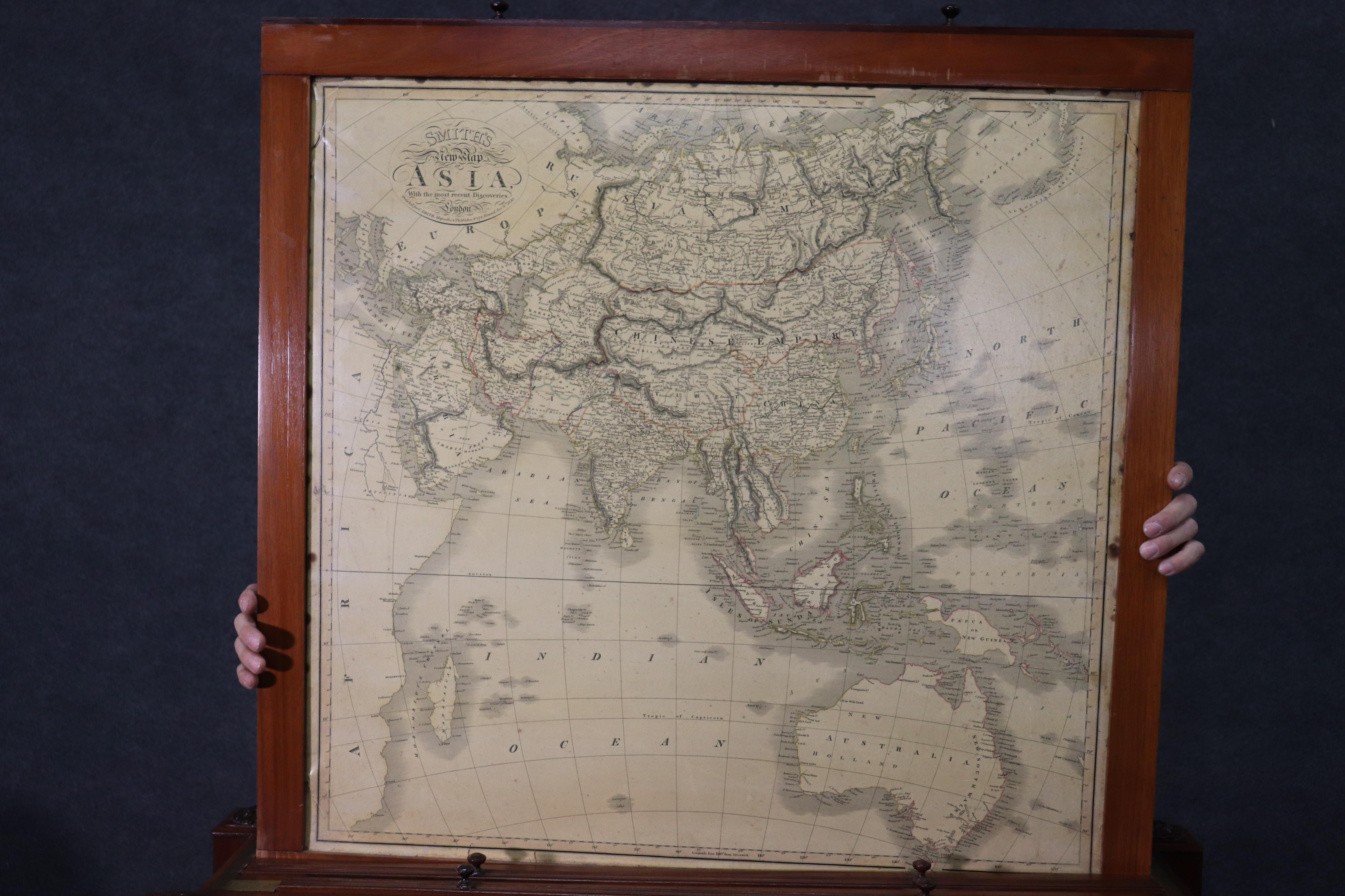 English Regency Mahogany 1820s Era Map Cabinet with Antique Maps of the ...