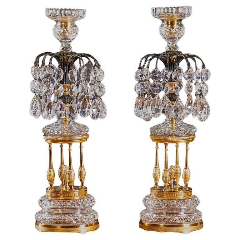 English Regency Period Crystal and Ormolu Candlestick Lusters For Sale ...