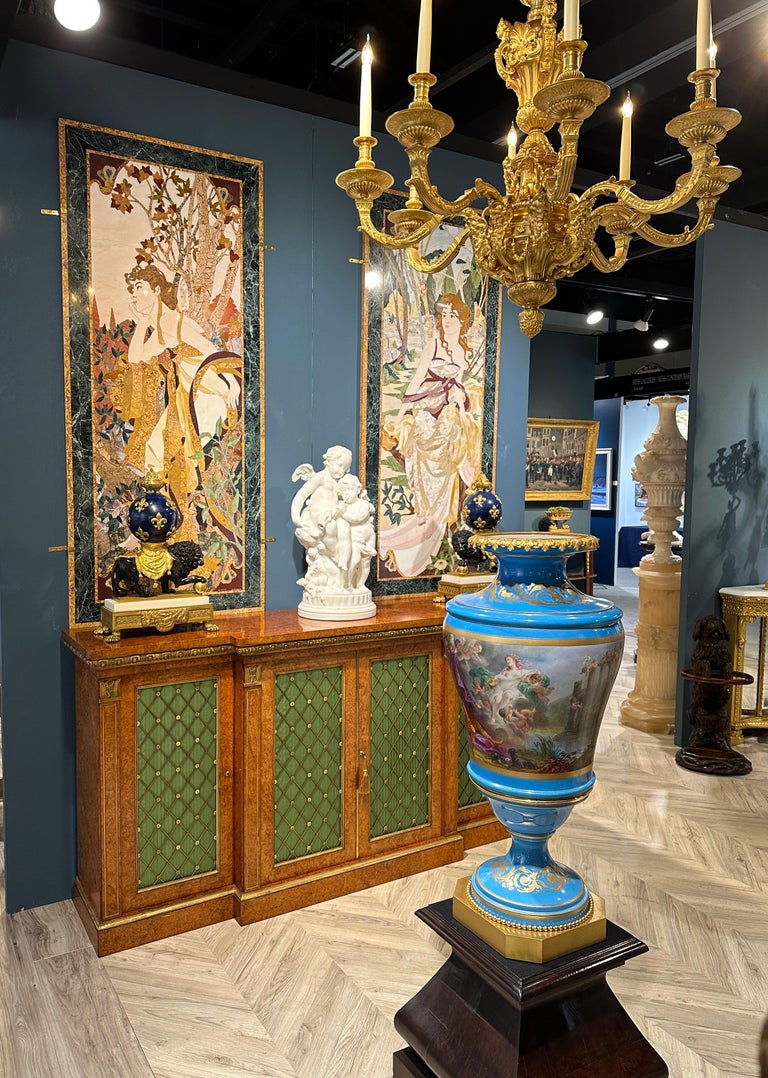 English Regency Period Gilded and Amboyna Side Cabinet with Green Silk ...