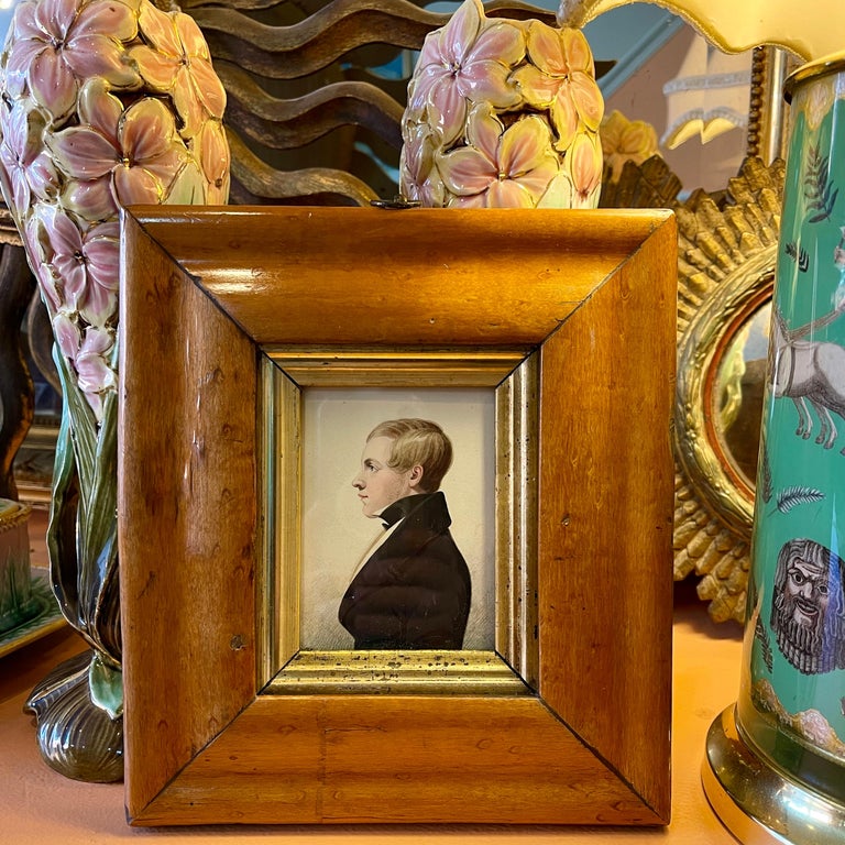 English Regency Period Original Watercolor Fruitwood Frame Portrait of ...