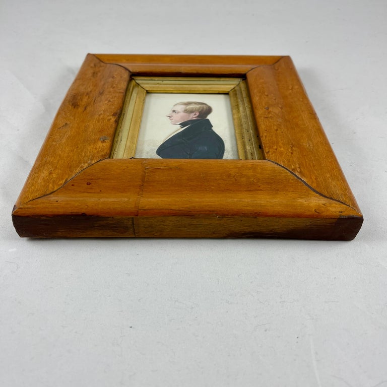 English Regency Period Original Watercolor Fruitwood Frame Portrait of ...
