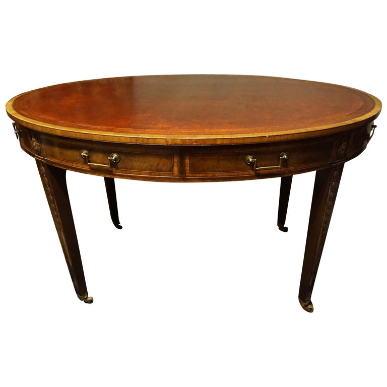 English Regency Revival Mahogany Oval Table with Gilt Leather Top at ...