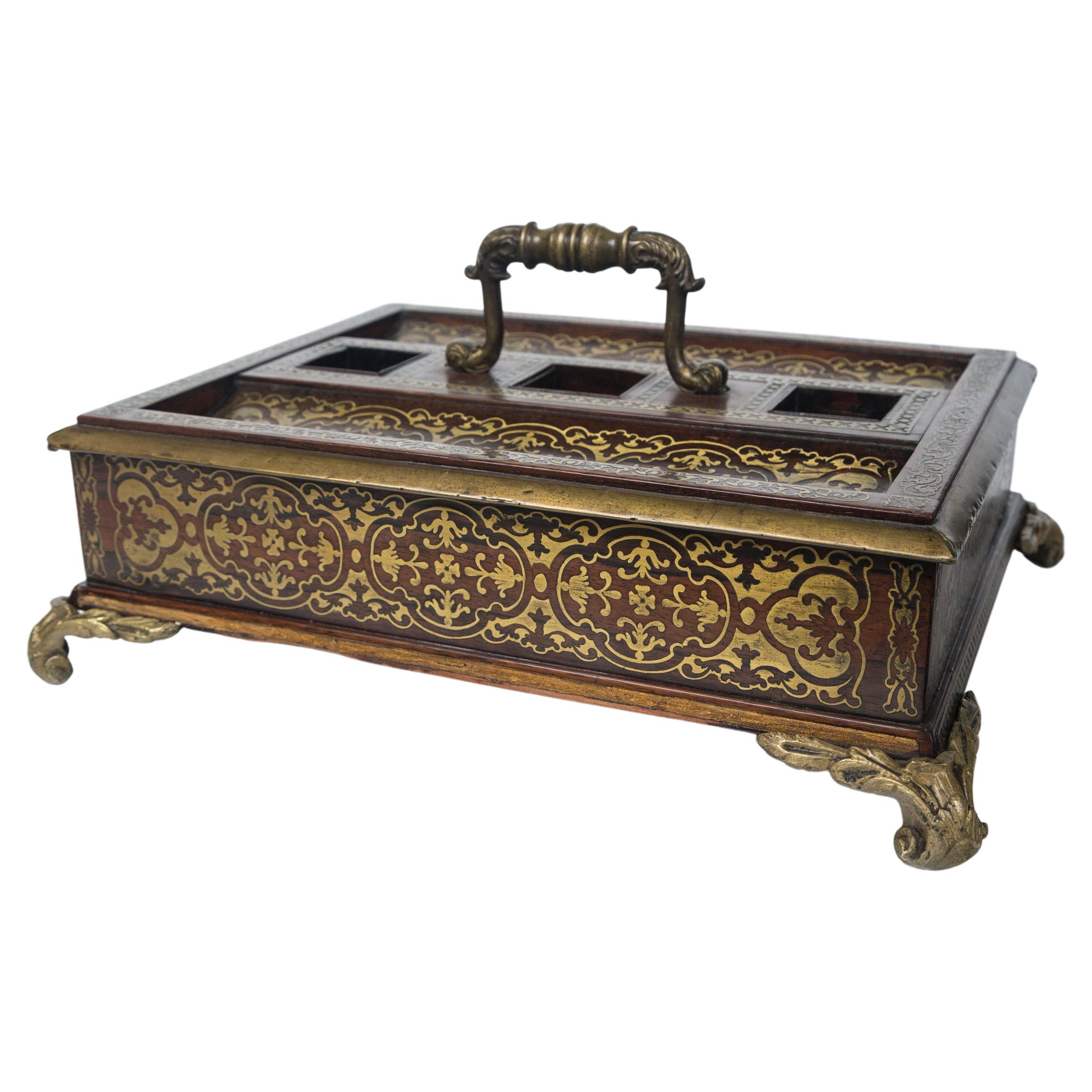 19th Century Regency Brass Inlaid Desk Pen and Ink Stand at 1stDibs