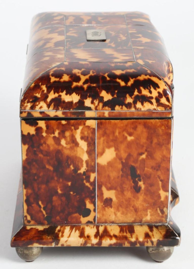 English Regency Silver Inlaid Tortoise Shell Double Tea Caddy, 19th ...
