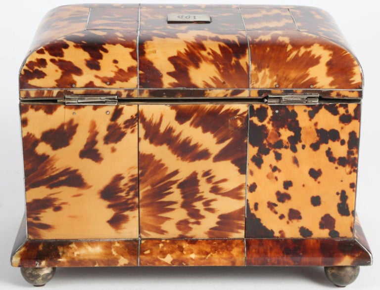 English Regency Silver Inlaid Tortoise Shell Double Tea Caddy, 19th ...