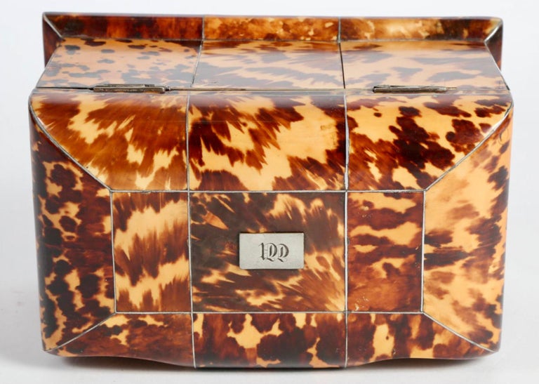 English Regency Silver Inlaid Tortoise Shell Double Tea Caddy, 19th ...