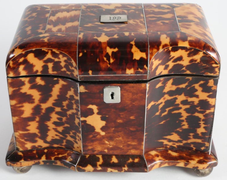 English Regency Silver Inlaid Tortoise Shell Double Tea Caddy, 19th ...