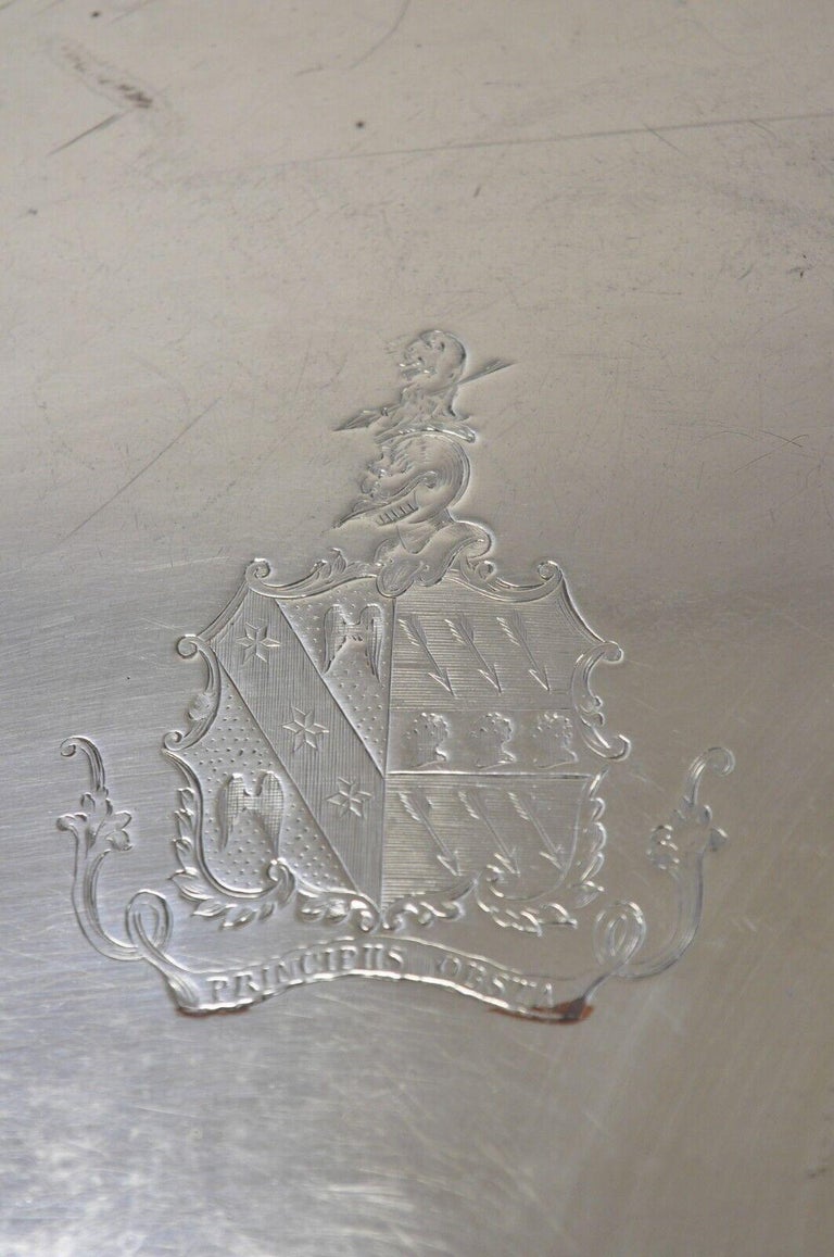 English Regency Silver Plated Twin Handle Platter Tray with Crest and ...